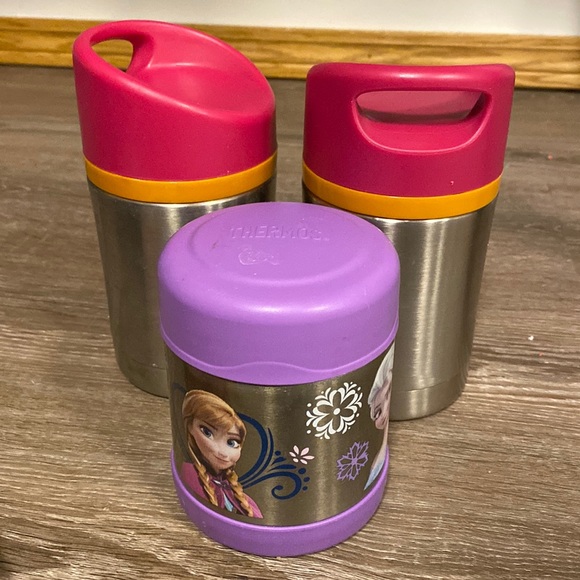 Thermos | Dining | 3 Thermos Frozen Elsa And Anna And 2 Pink Aladdin ...